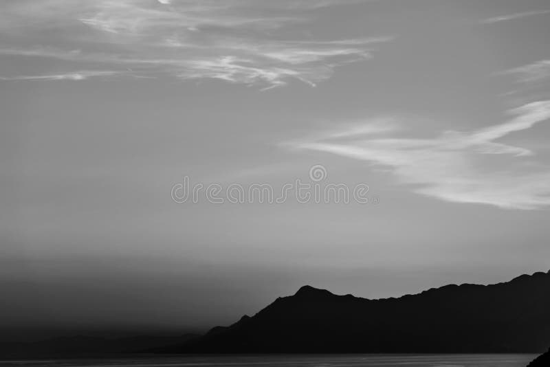 Black and White Photo of Mountain, Sky and Clouds at Blue Hour Stock ...