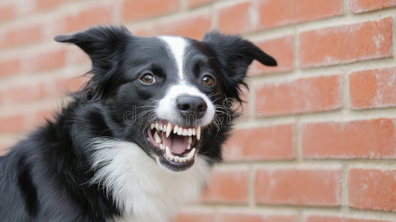 Border Collie Displays Defensive Expression with Bared Teeth Against a ...