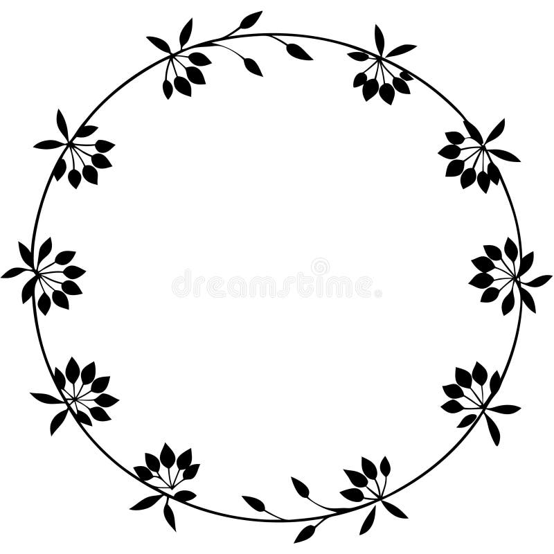 Elegant Botanical Wreath Border Vector Illustration Black and White ...