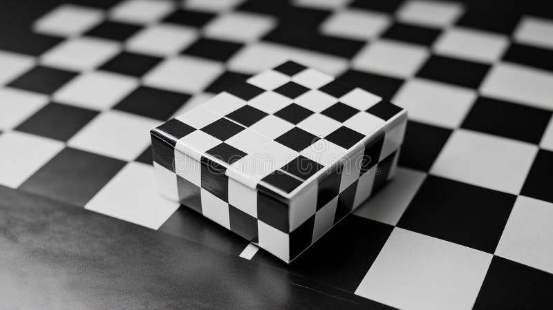 A Black and White Box with a Checkered Pattern Sits on a Checkered ...