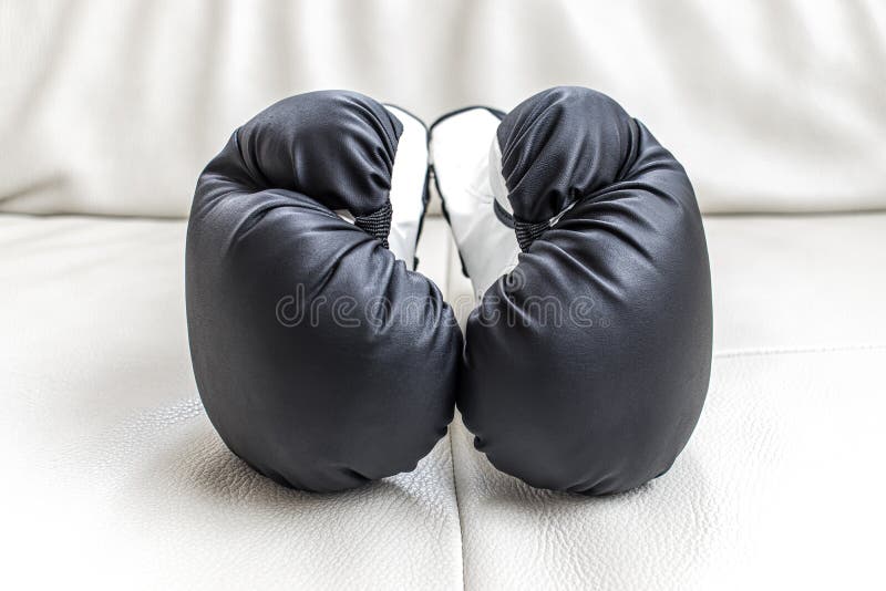 Black and White Boxing Gloves, Front View Stock Photo - Image of ...