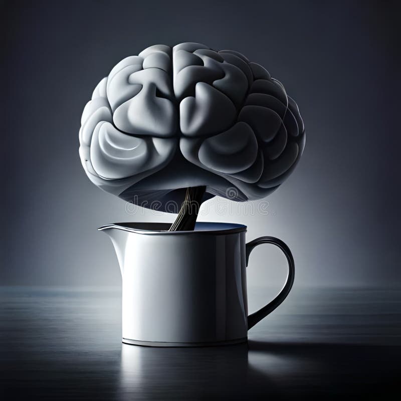 A Black and White Brain Like Tree Growing from a Mug Cup. Generative AI ...