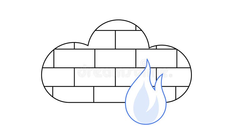 Cloud Security Symbol with Firewall and Blue Flame Stock Illustration ...