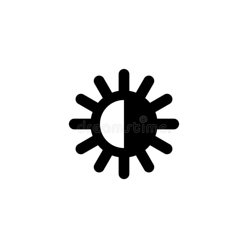 Black and White Brightness Control Icon with Sun and Rays Stock Vector ...