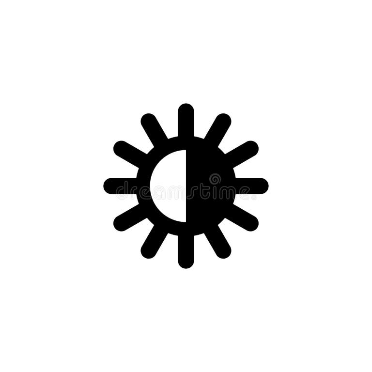 Black and White Brightness Control Icon with Sun and Rays Stock Vector ...