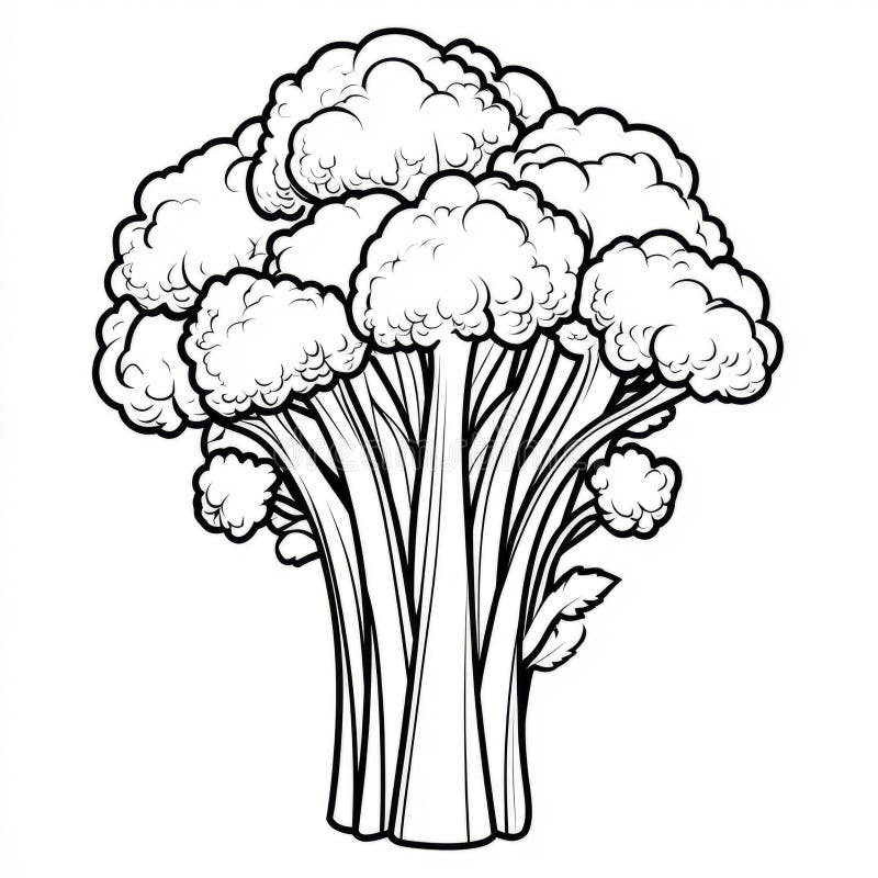 Black and White Broccoli Sketch Illustration, Outline Drawing. Stock ...