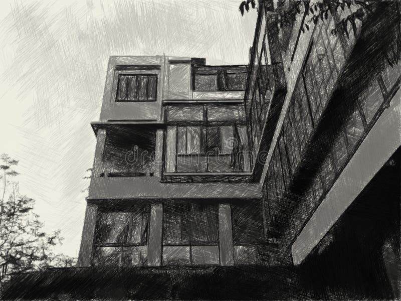 Black and White of Building Background Stock Image - Image of line ...