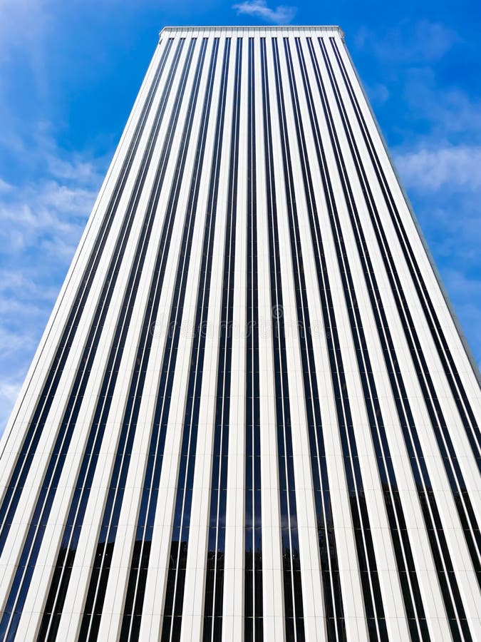 Black and White Building with Linear Structure. White Skyscraper with ...