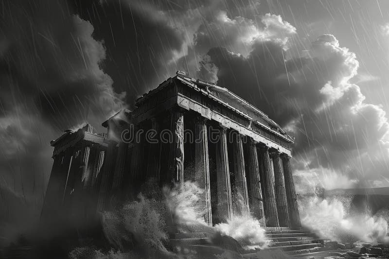 Black and White Building Stands Strong Amidst Raging Storm with ...