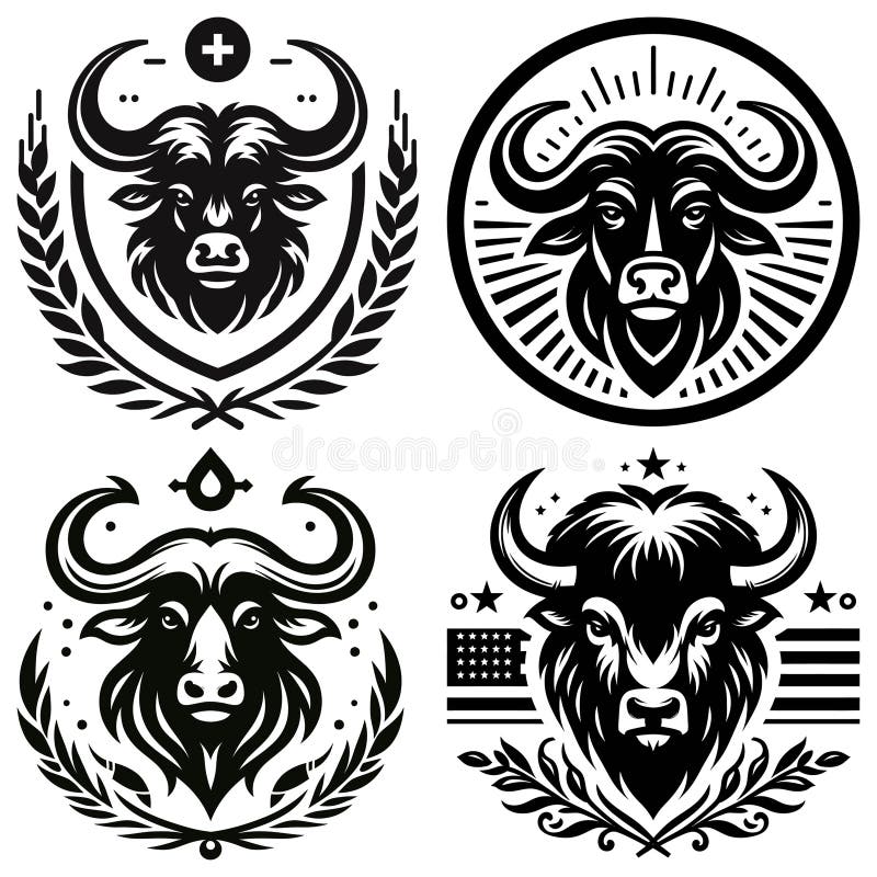Black and White Bull Emblems Vector Set, Intricate Designs, Ideal for ...