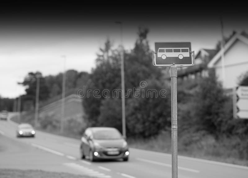 Black and White Bus Stop Sign Background Stock Photo - Image of outdoor ...