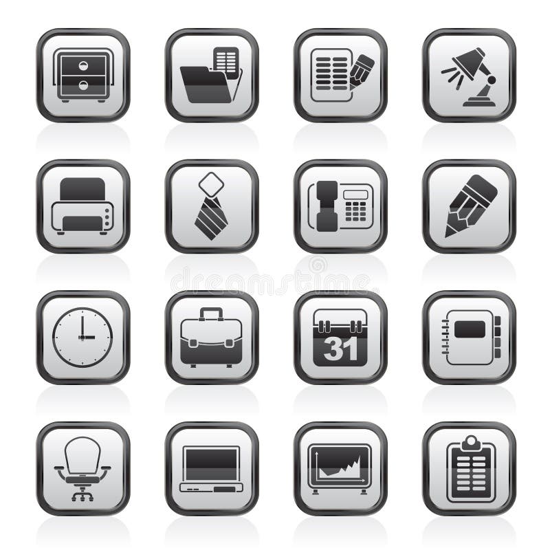 Set Of Black And White Office Icons Stock Vector - Illustration of ...