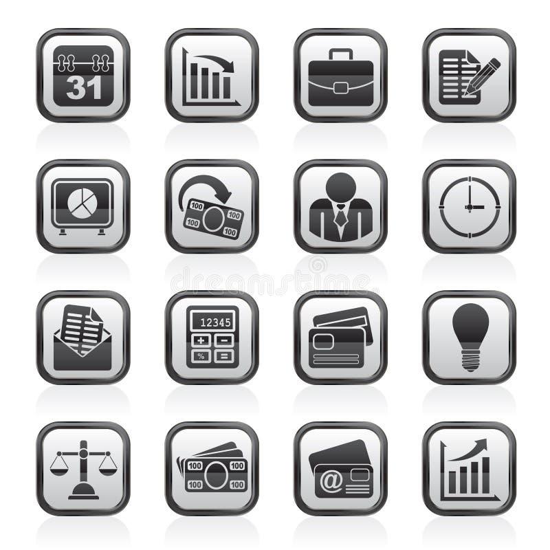 Black and White Business and Office Icons Stock Vector - Illustration ...
