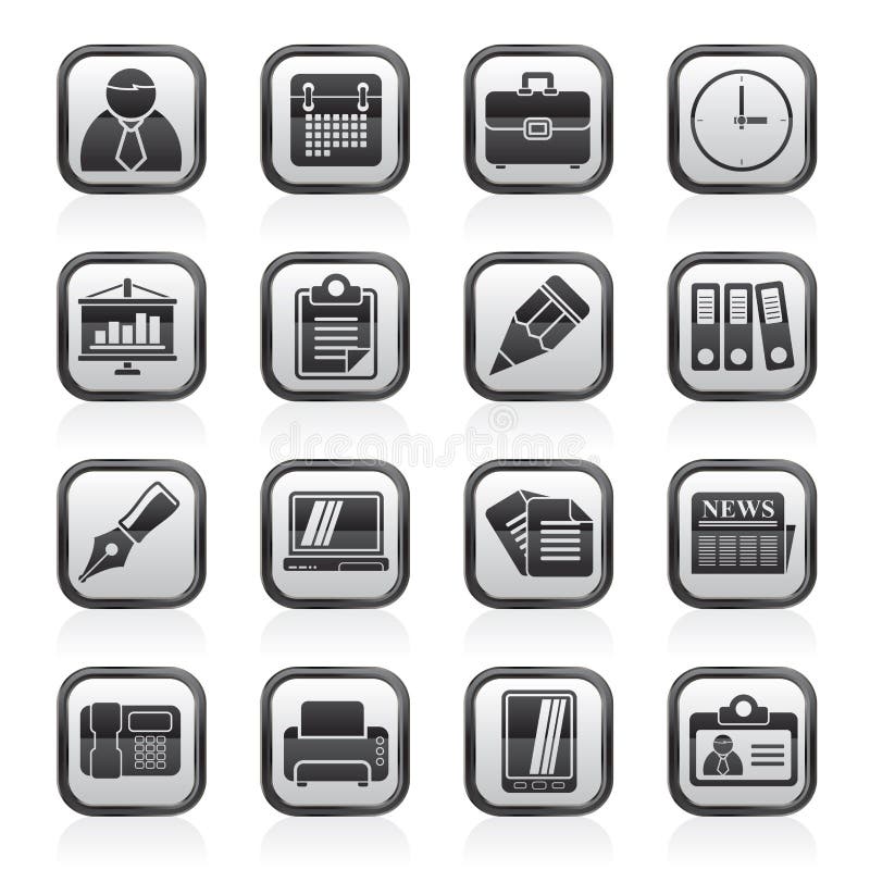 Black an White Business and Office Icons Stock Vector - Illustration of ...