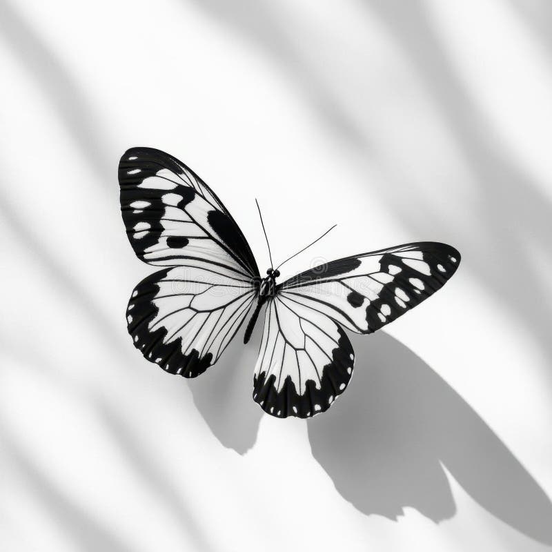 Black and White Butterfly on White Background with Shadow Stock ...