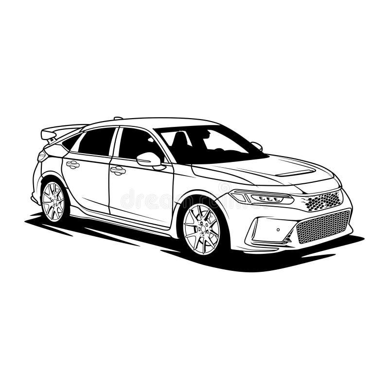 Black and White Car Civic Type R Stock Vector - Illustration of ...