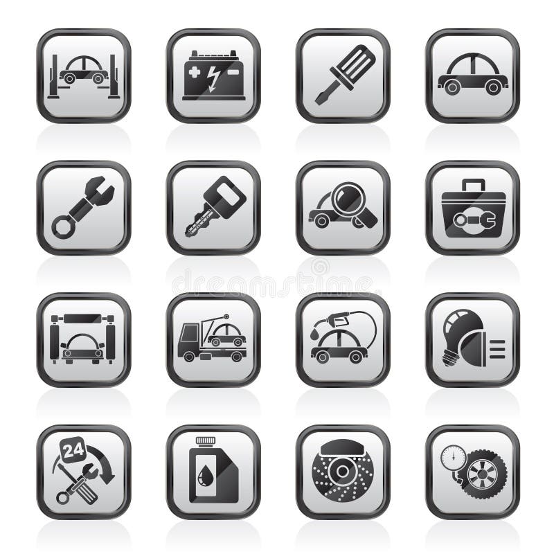 Black an White Car Service Maintenance Icons Stock Vector ...