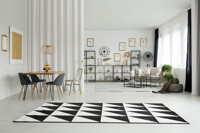 Gallery in Open Space Interior Stock Image - Image of couch, drawings ...