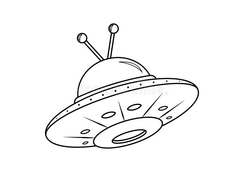Black and White Cartoon Alien Ship Vector. Coloring Page of Alien Ship ...