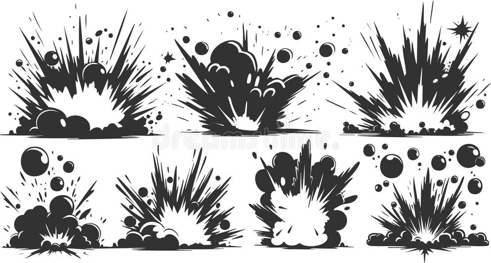 Black and White Cartoon Explosion Graphics for Comics Illustration ...