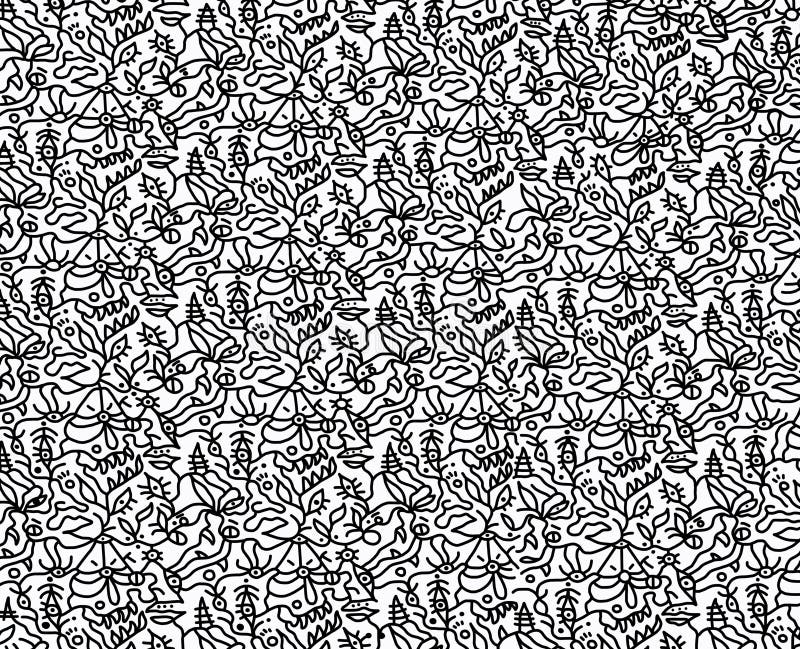 Black and White Cartoon Pattern on White Background, Stock Illustration ...