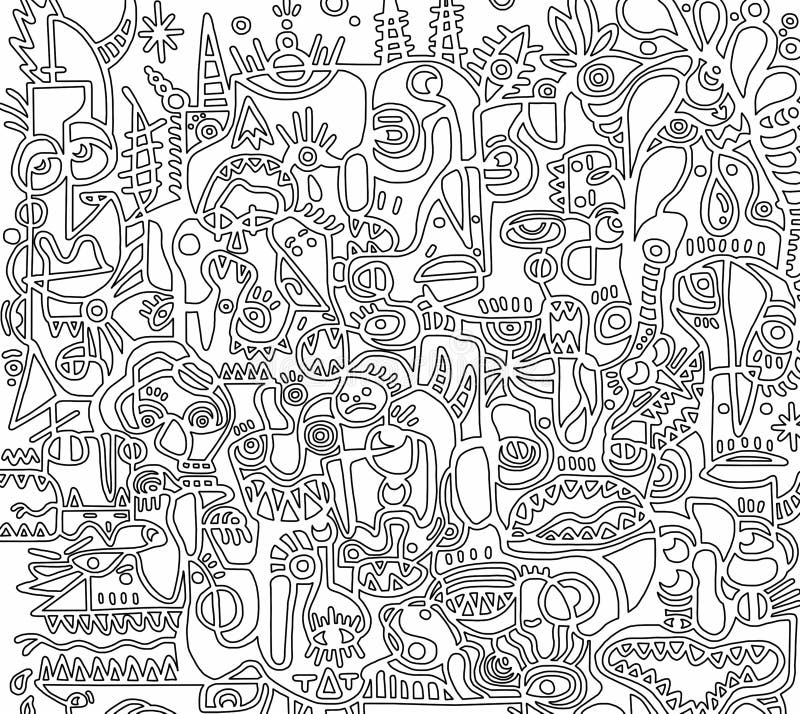 Black and White Cartoon Pattern on White Background Stock Illustration ...