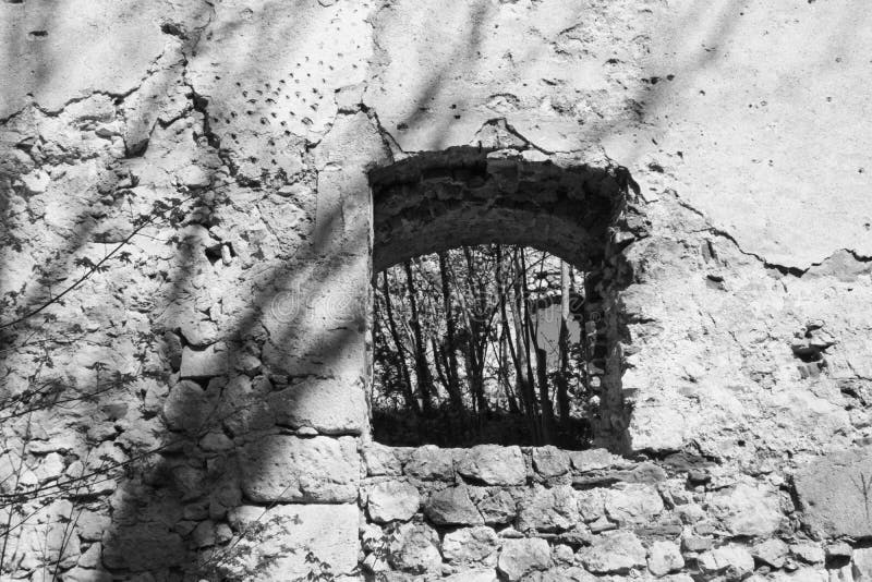 Black and White Castle Ruin Window Old Stock Photo - Image of ancient ...