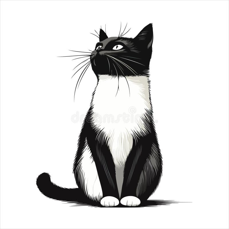 Black and White Cat Illustration. Stock Illustration - Illustration of ...