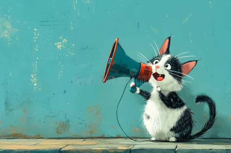 A Black and White Cat with a Megaphone in Its Mouth. Generative AI ...