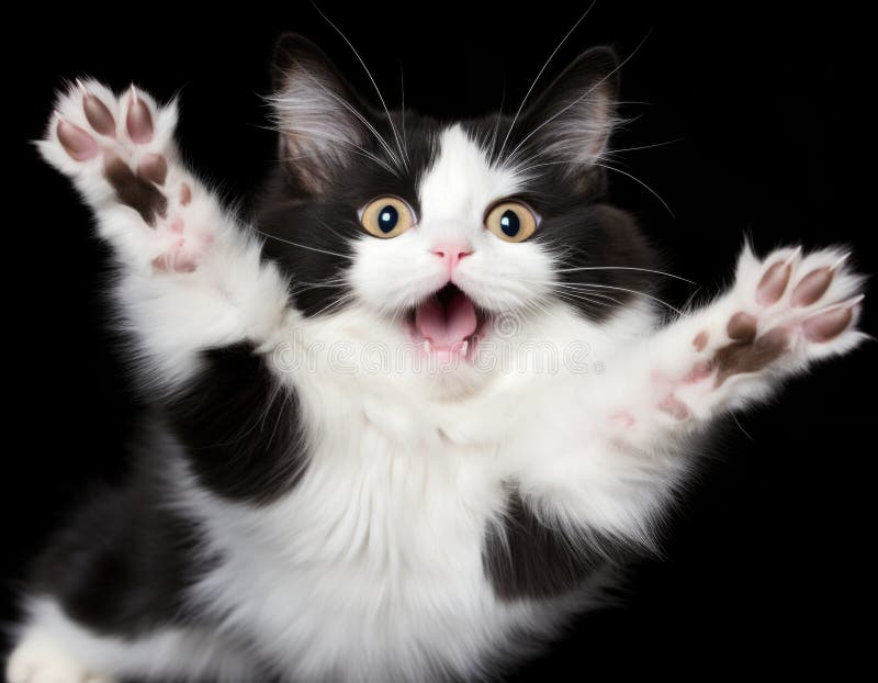 A Cat is Sitting on a Bed and Reaching Up, AI Stock Illustration ...