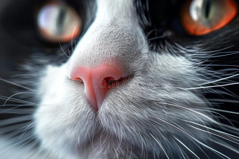 Black and White Cat Showing Pink Nose Stock Image - Image of fluffy ...