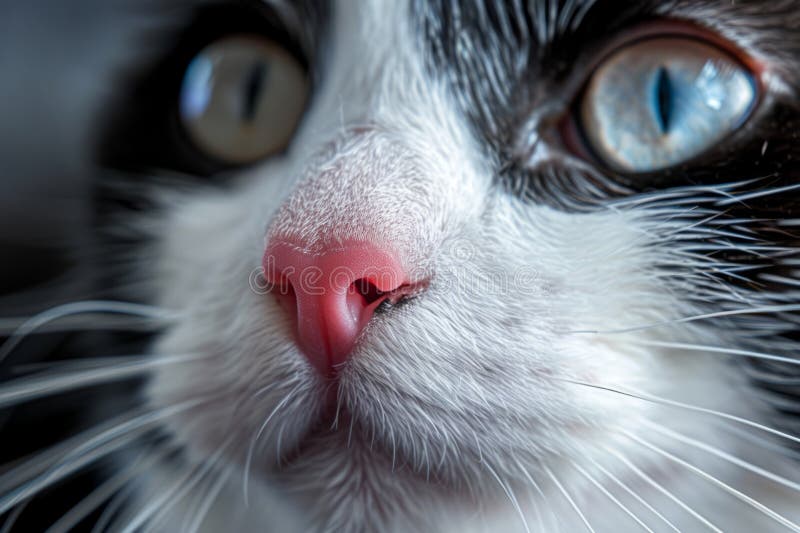 Black and White Cat Showing Pink Nose Stock Image - Image of pink ...