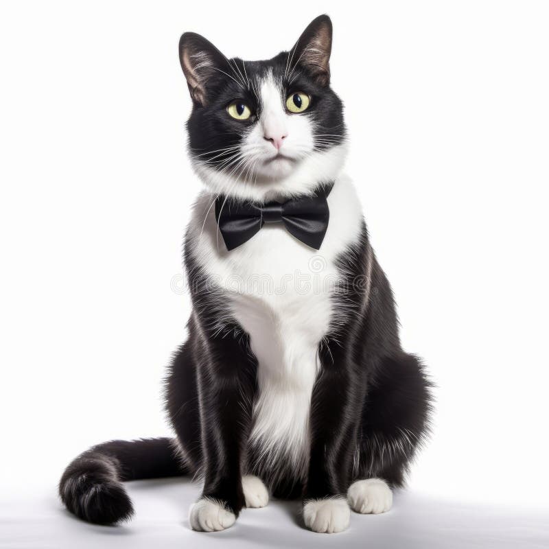 A Black and White Cat Wearing a Bow Tie Stock Illustration ...