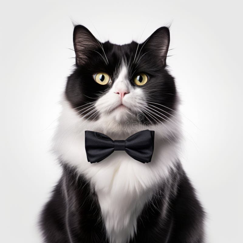 A Black and White Cat Wearing a Bow Tie. Stock Image - Image of feline ...