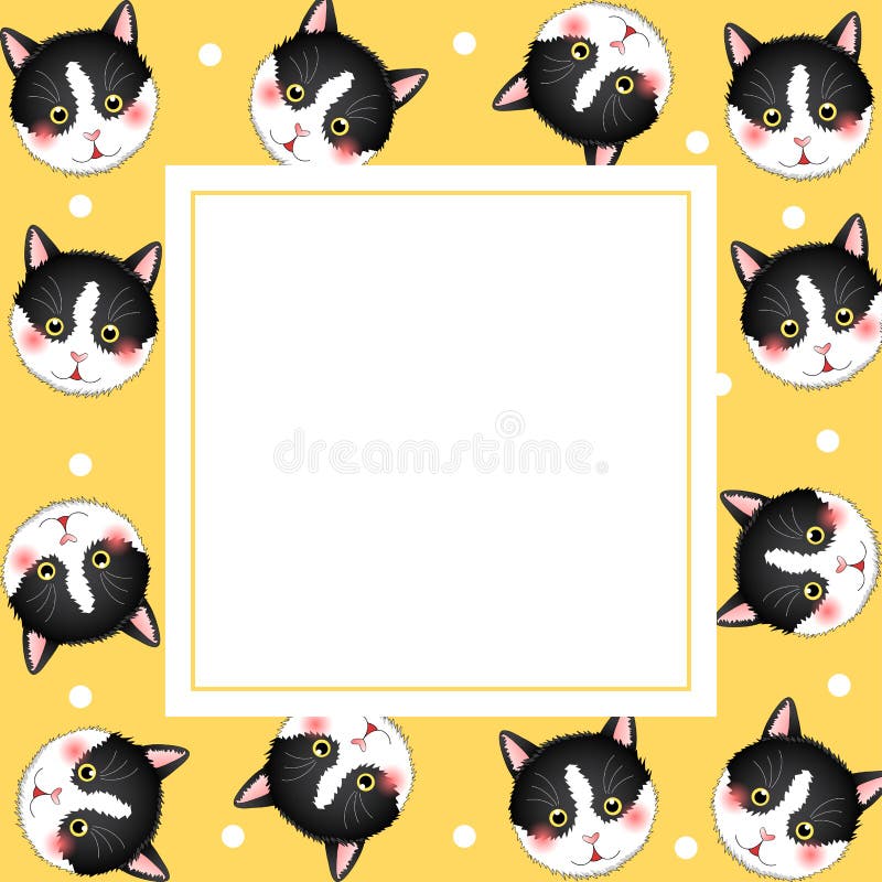 Black White Cat on Yellow Banner Card. Vector Illustration Stock Vector ...