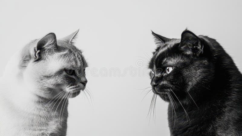 Black and White Cats Facing Each Other in a Dramatic Pose Stock Photo ...
