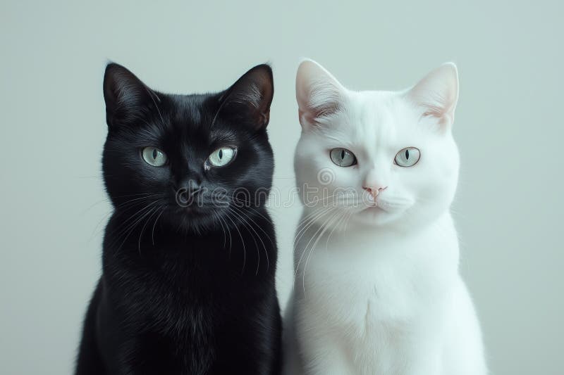 Black and White Cats Pose Together in Minimalistic Indoor Setting Stock ...