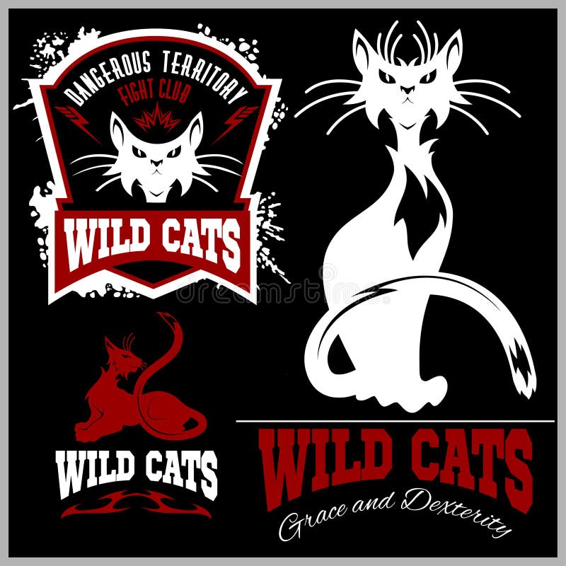 Black and White Cats - Vector Set. Vector Template for Logo and Tattoo ...