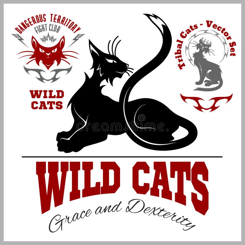 Black and White Cats - Vector Set. Vector Template for Logo and Tattoo ...