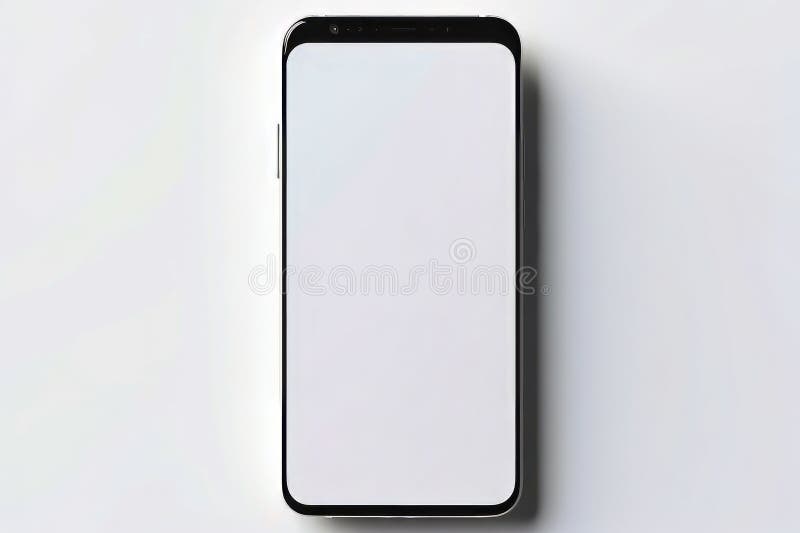 Black and White Cell Phone with Blank Screen on White Surface ...