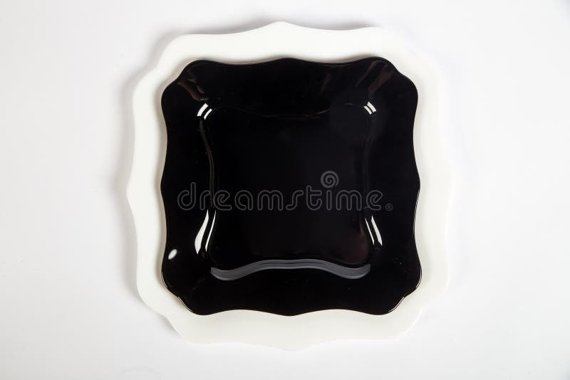 Black and White Ceramic Plates Square Shape Stock Image - Image of ...