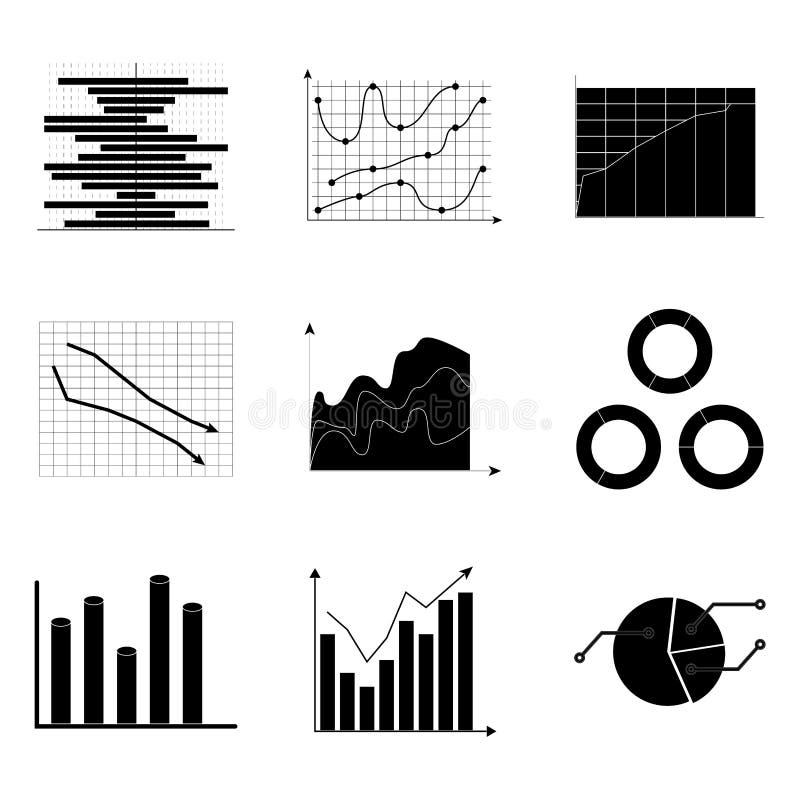 Black white charts set stock vector. Illustration of info - 90626936