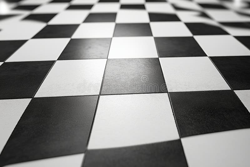 Black and White Checkerboard Floor with Glossy Finish Reflecting Light ...