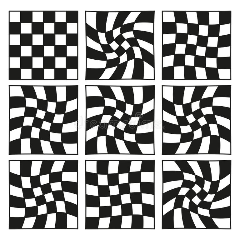 Black White Checkerboard. Optical Illusion Pattern. Wavy Checkered ...