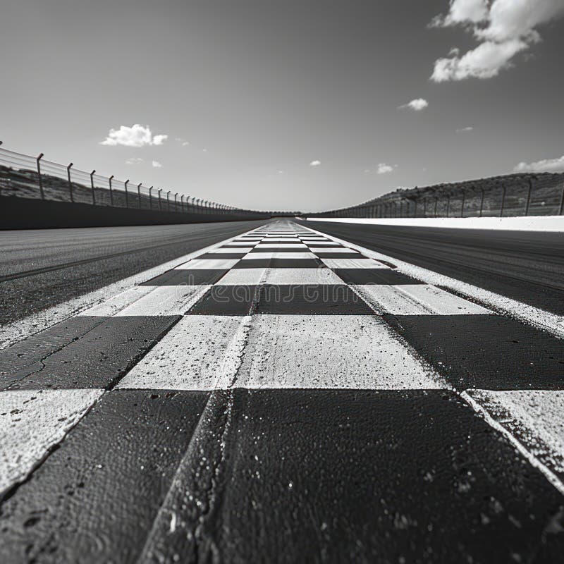 Black and White Checkered Finish Line on an Empty Race Track, with ...