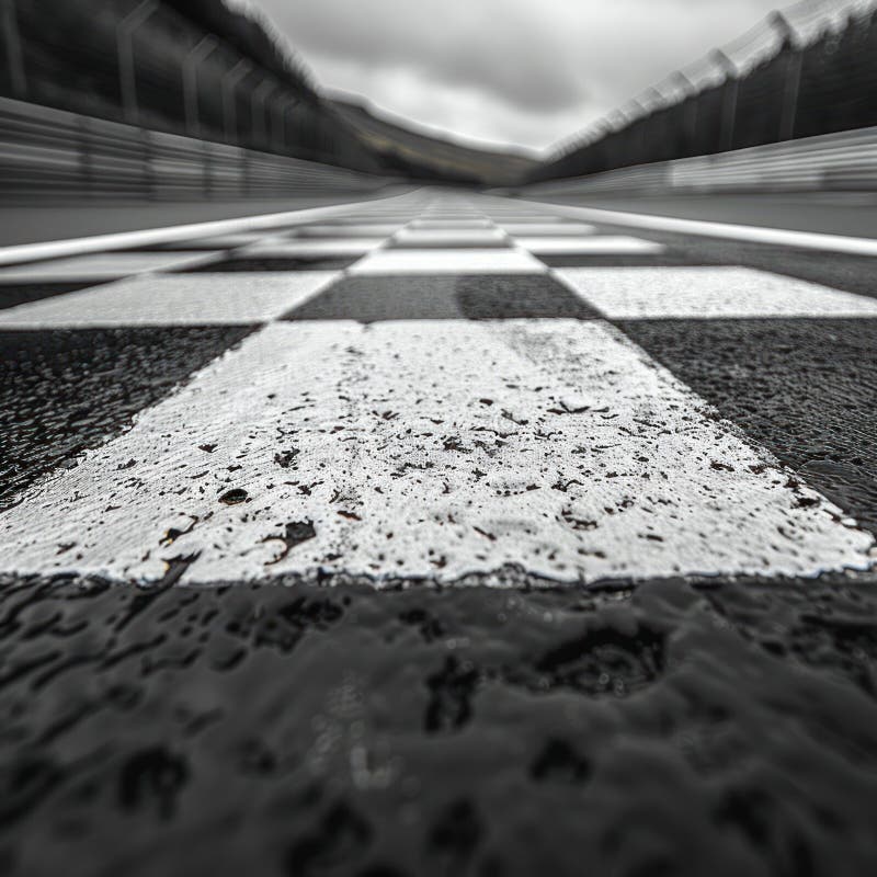 Black and White Checkered Finish Line on an Empty Race Track, with ...