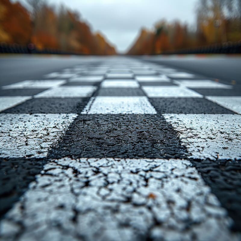 Black and White Checkered Finish Line on an Empty Race Track, with ...