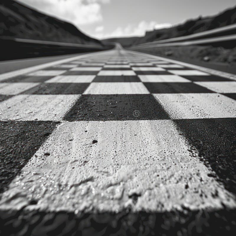 Black and White Checkered Finish Line on an Empty Race Track, with ...