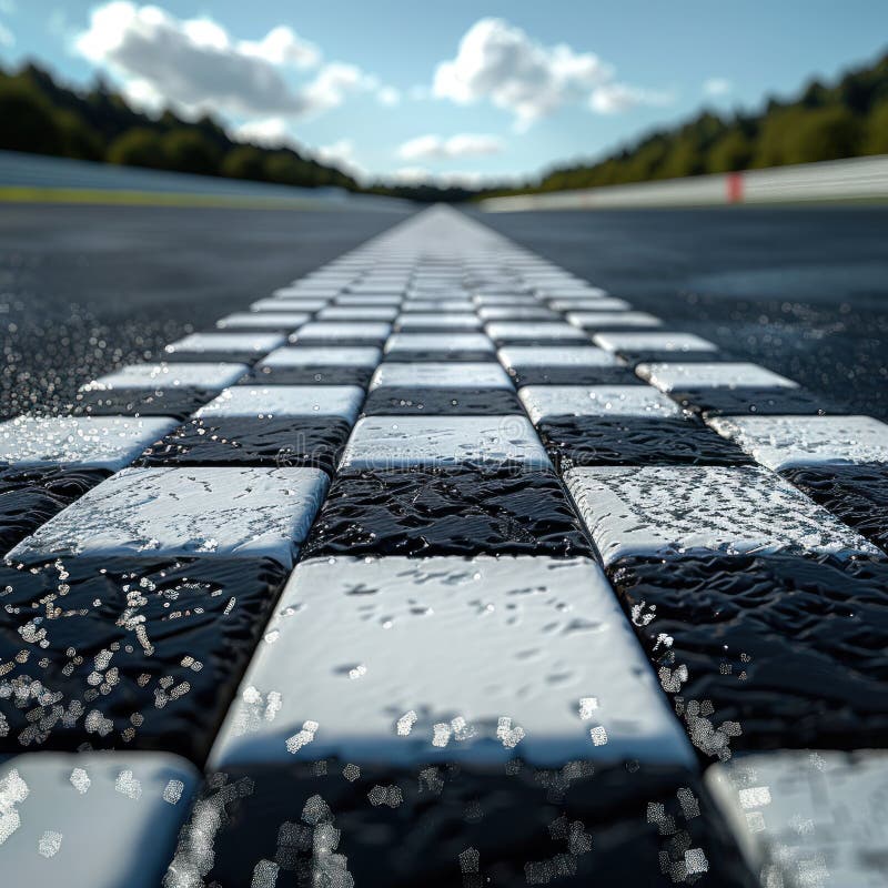 Black and White Checkered Finish Line on an Empty Race Track, with ...