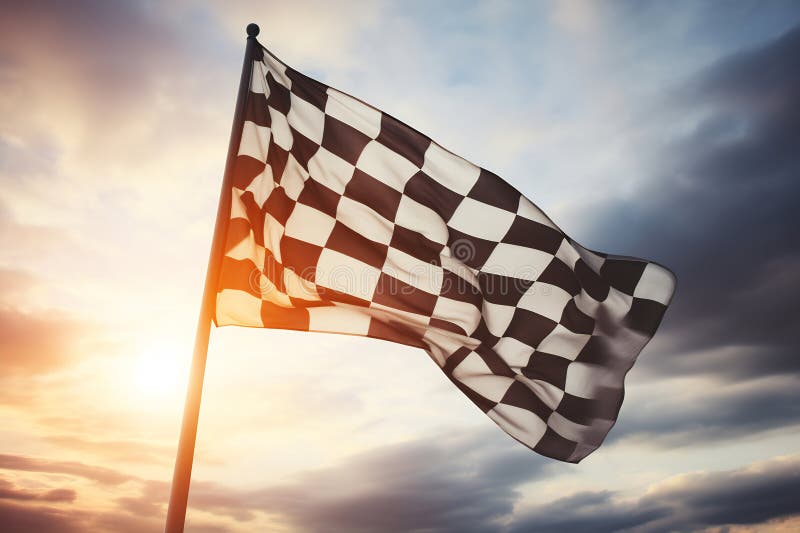 Checkered Flag Flying in the Sky Stock Image - Image of finish, goal ...